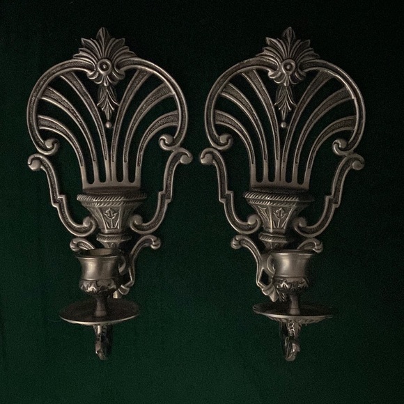 Accents | Vintage Pewter Pair Of Ornate Wall Sconces Rare | Poshmark